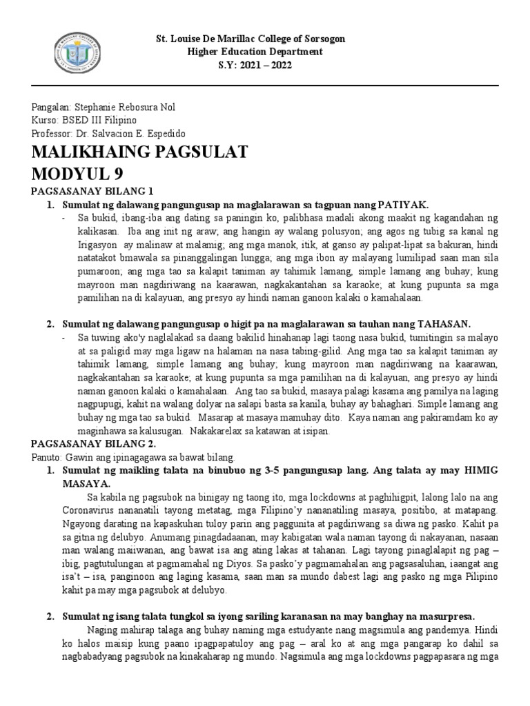 Malikhain 9 | PDF