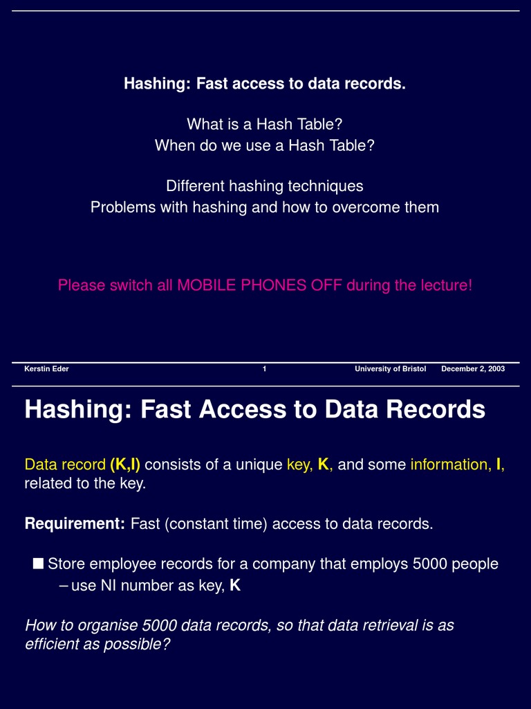 Hashing: Fast Access To Data Records | PDF | Time Complexity | Database Index
