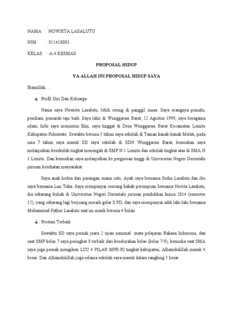 Proposal Hidup Nowirta Lasalutu | PDF | Gaya Hidup
