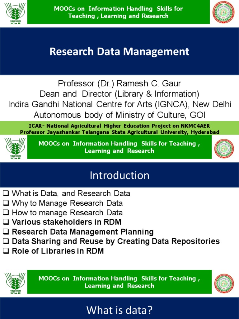 Research Data Management by DR RC Gaur | PDF | Data | Metadata