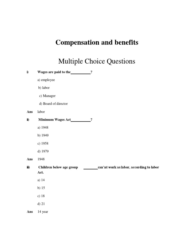 Compensation and Benefits MCQ | PDF | Compensation And Benefits ...