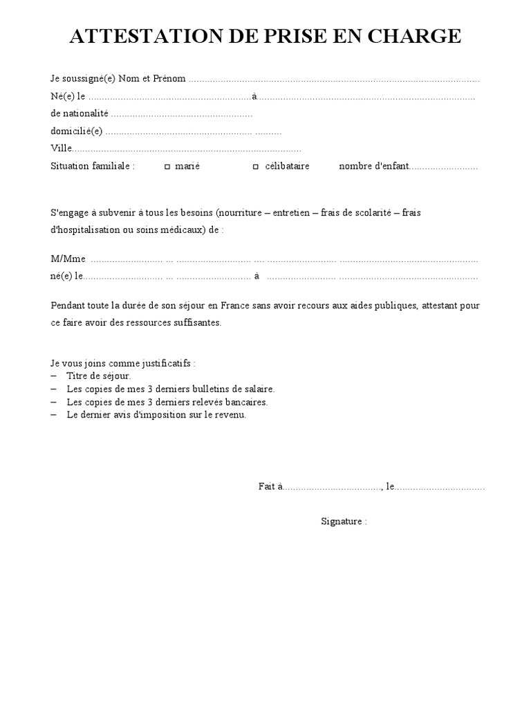Comment Obtenir Une Attestation De Prise En Charge – NRTC