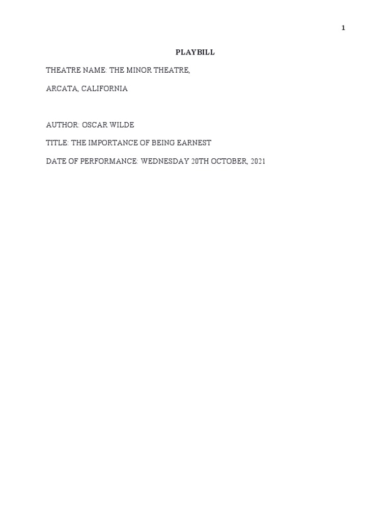 Playbill | PDF | The Importance Of Being Earnest
