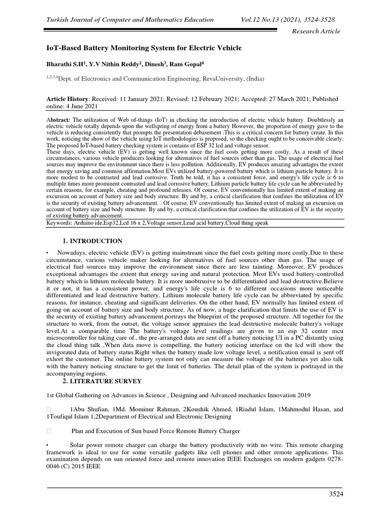 Iot-Based Battery Monitoring System For Electric Vehicle | PDF ...