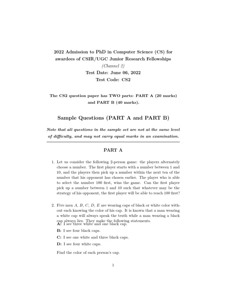 PhD CS Admission Test 2022 Sample Questions | PDF | Central Processing ...