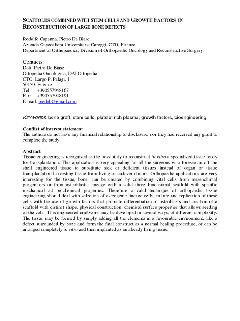SCAFFOLDS COMBINED WITH STEM CELLS AND GROWTH FACTORS IN RECONSTRUCTION ...