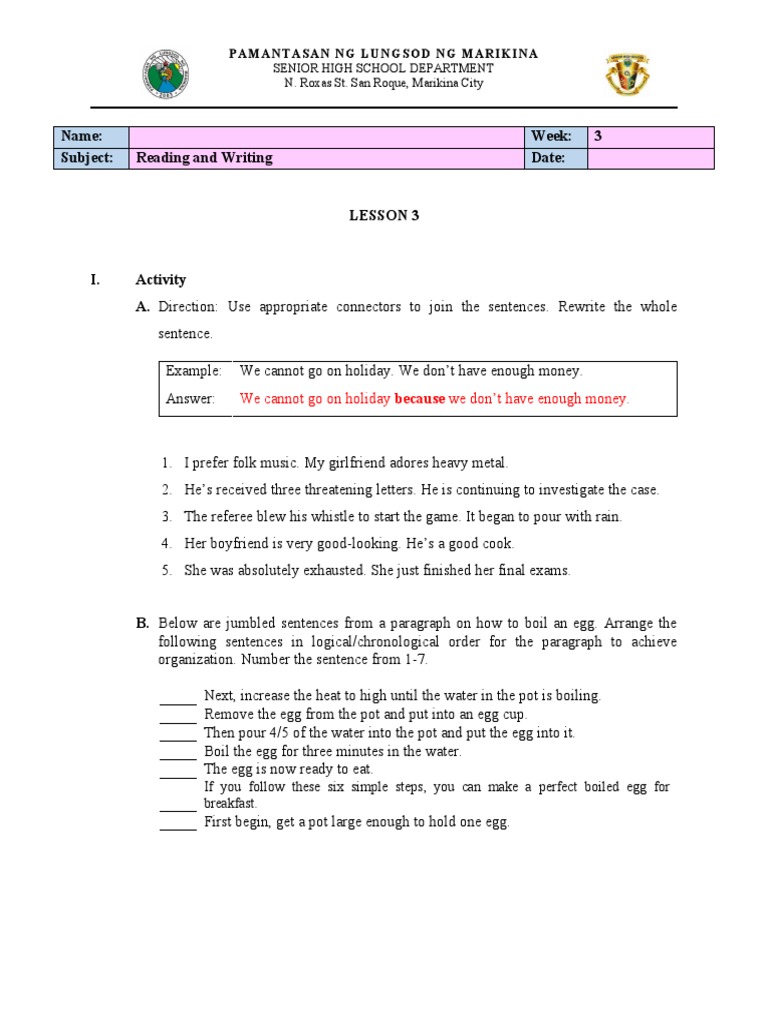 Lesson 3 Activity and Assignment | PDF