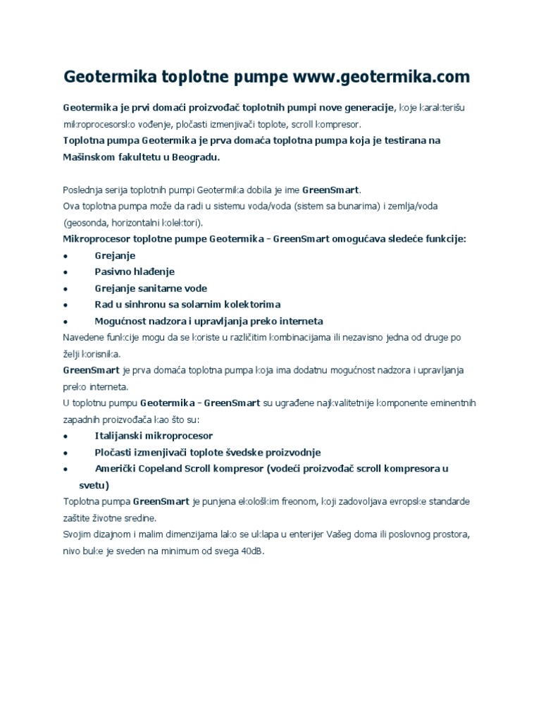 Toplotne Pumpe Toplotna Pumpa Geotermika | PDF