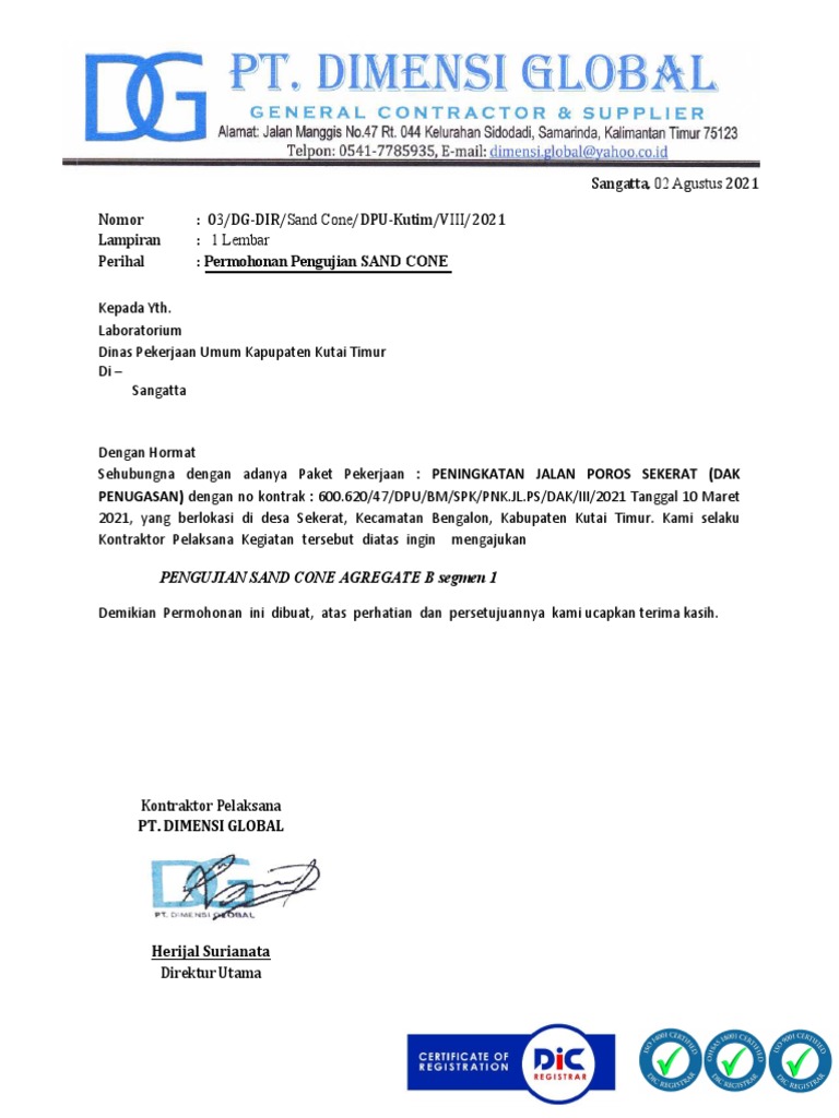 Permohonan Sand Cone | PDF | Sains & Matematika