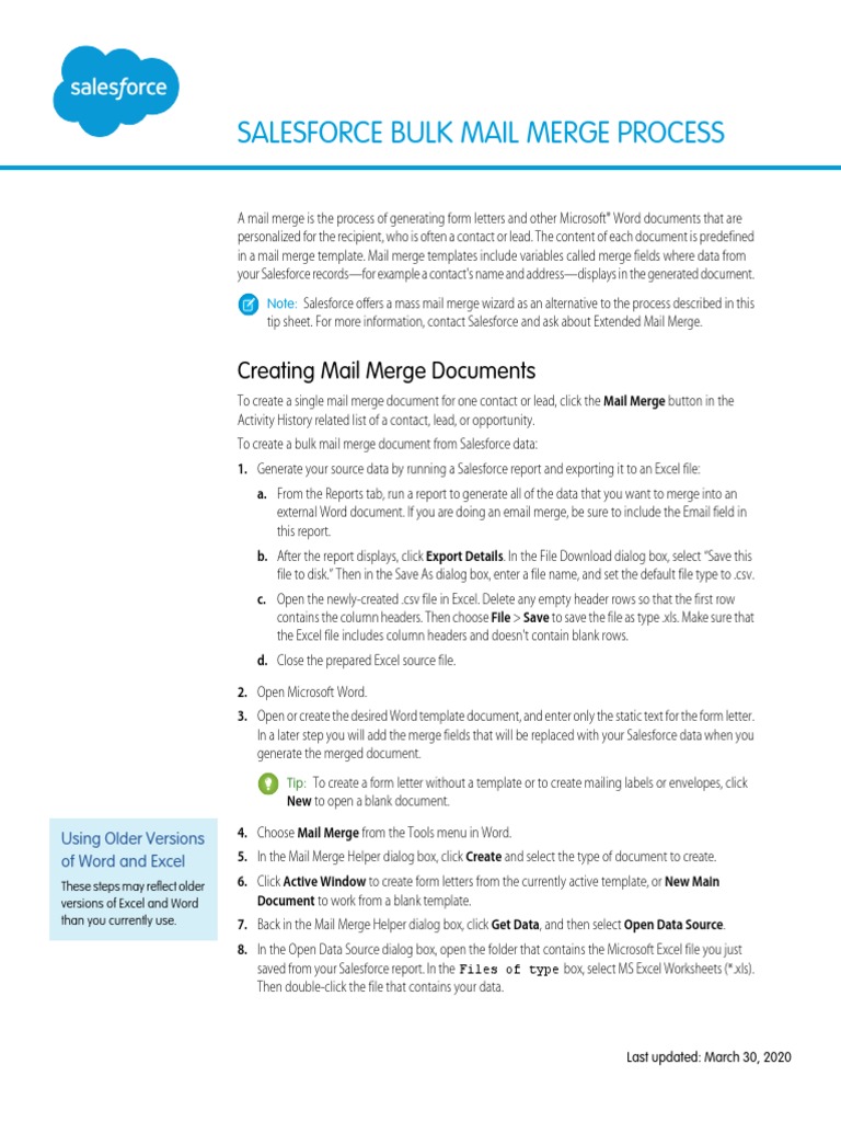 Salesforce Bulk Mail Merge Process | PDF | Microsoft Excel | Computer File