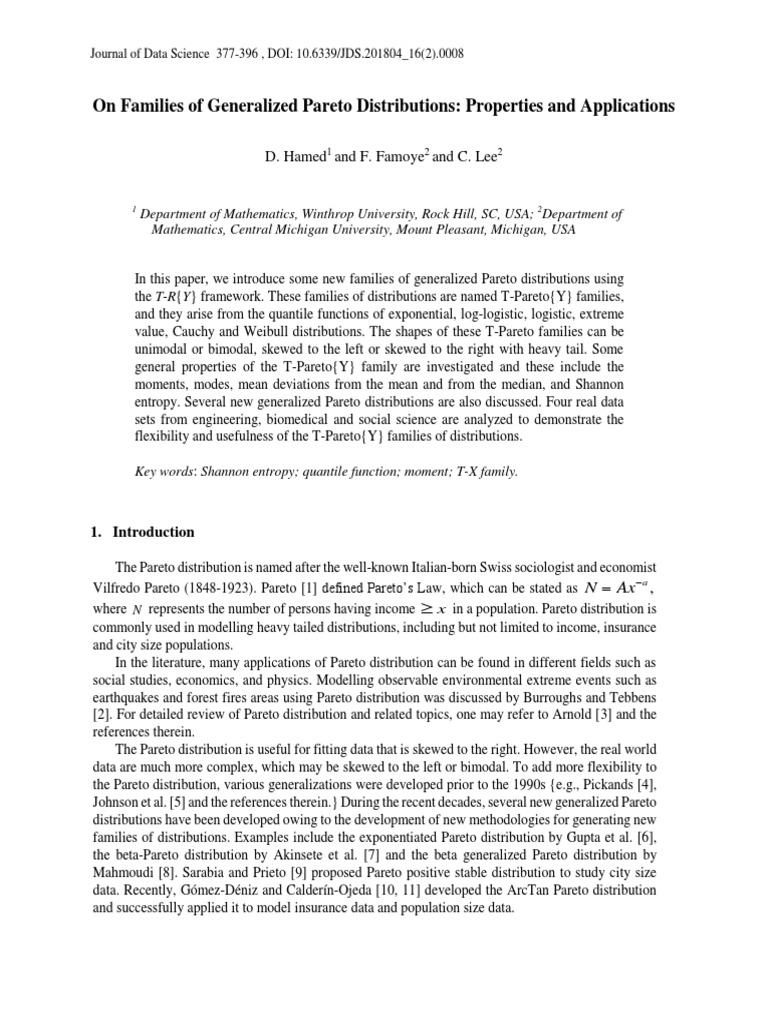 On Families of Generalized Pareto Distributions: Properties and ...