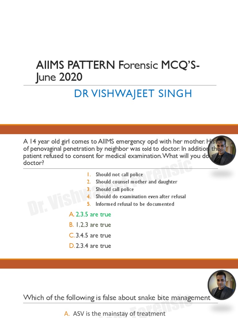 Aiims Pattern Forensic Mcq'S-June 2020: DR Vishwajeet Singh | PDF ...