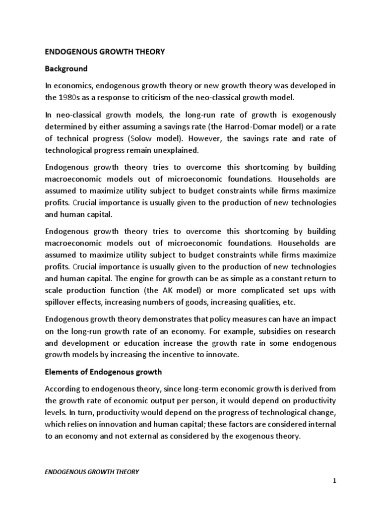 Endogenous Growth Theory | PDF