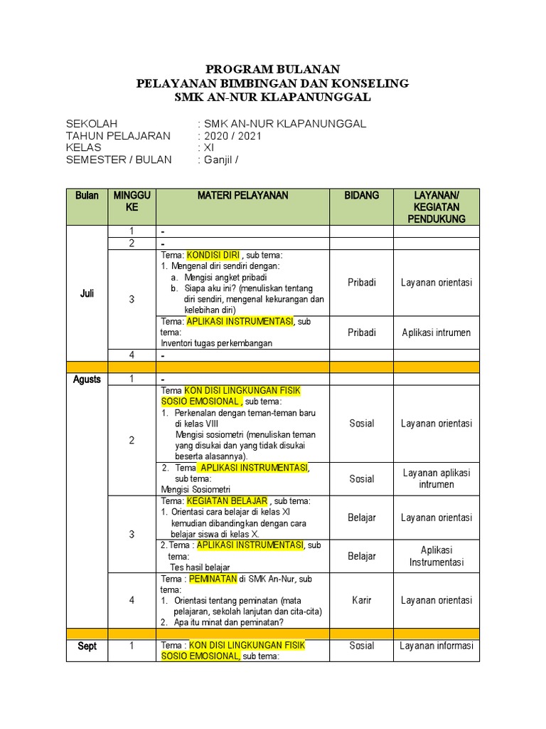 Program Bulanan | PDF | Karier & Perkembangan | Sains & Matematika