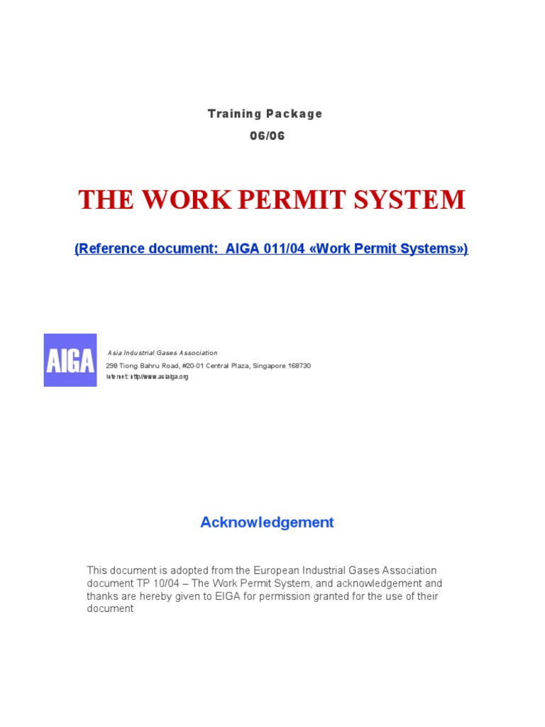AIGA TP 06 - 06 Work Permit System | PDF | Safety | Chemistry