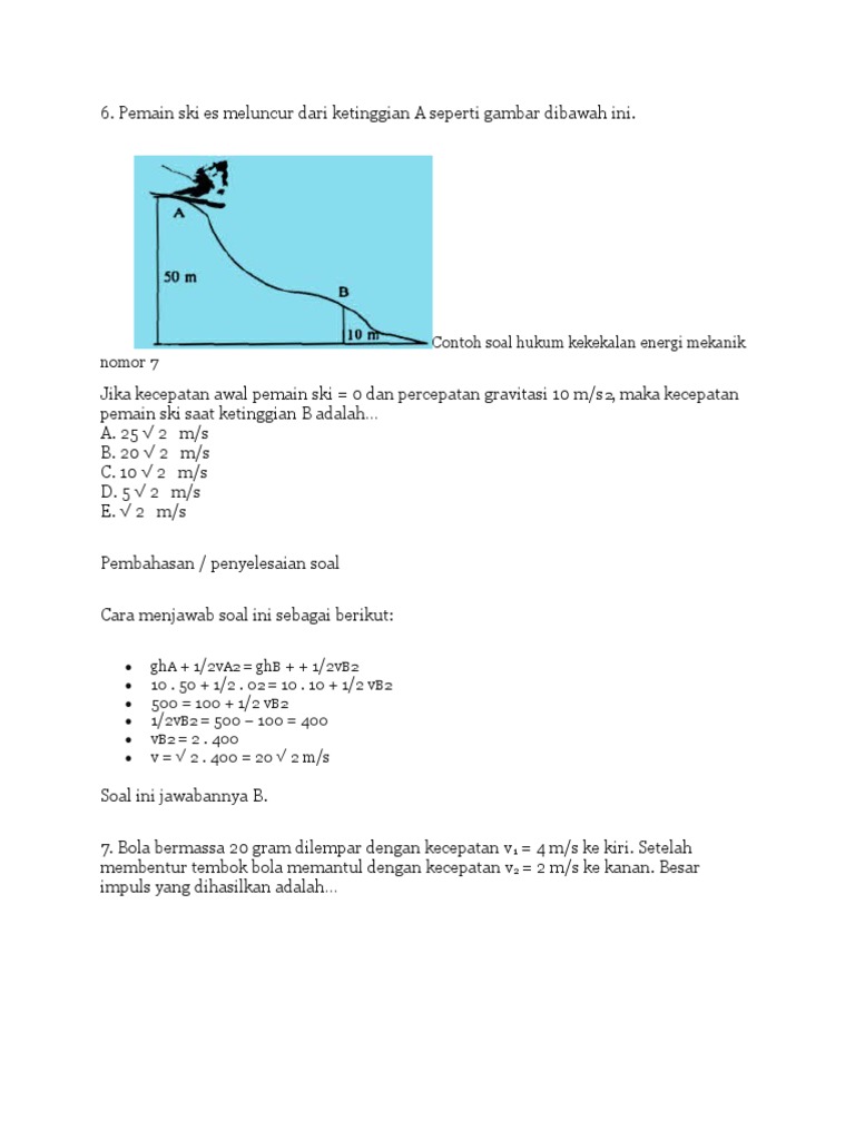 Contoh Soal Hukum Kekekalan Energi Mekanik Nomor 7 | PDF