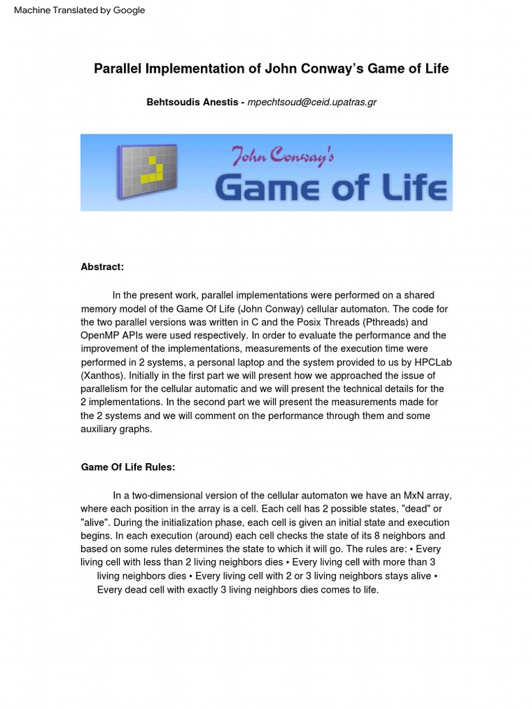 Parallel Implementation of John Conway's Game of Life | PDF | Thread ...