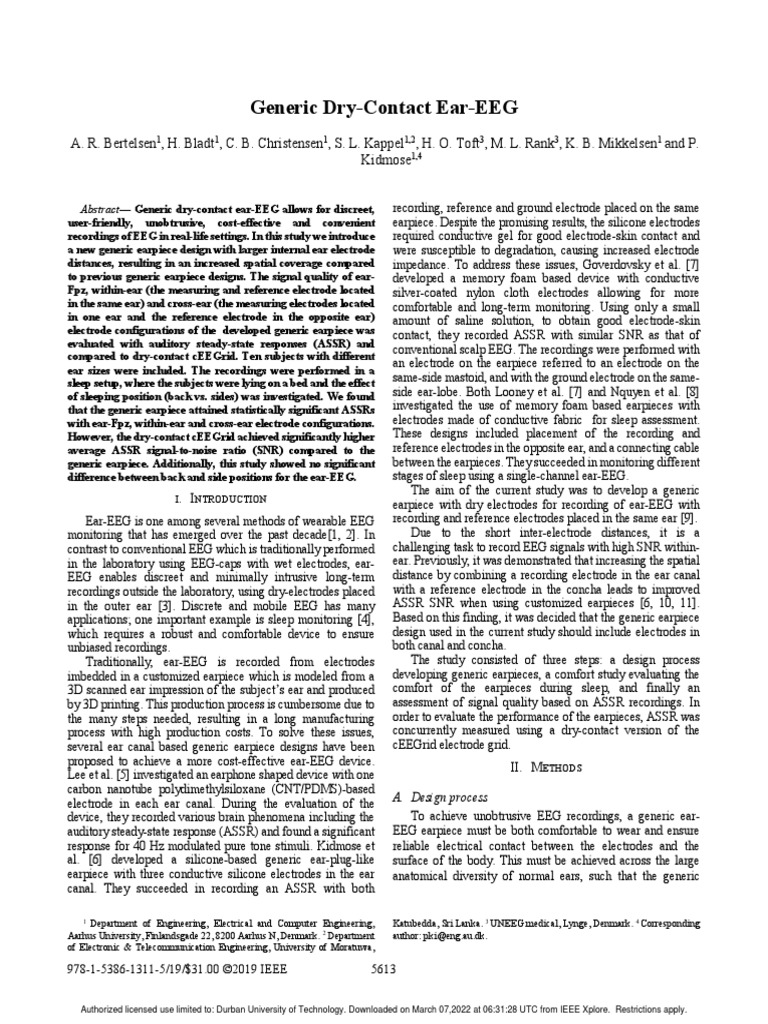 Generic Dry-Contact Ear-EEG | PDF | Signal To Noise Ratio ...