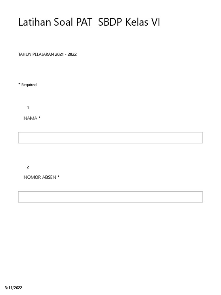 Latihan Soal PAT SBDP Kelas VI (Preview) Microsoft Forms | PDF