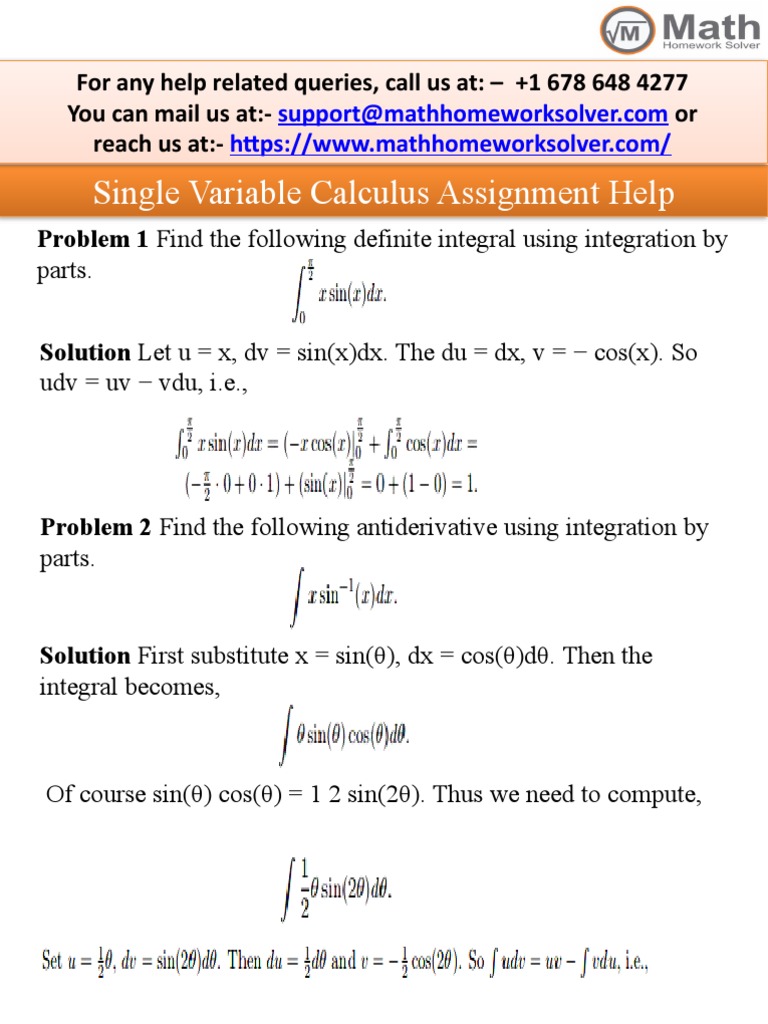 Single Variable Calculus Assignment Help | PDF | Integral | Trigonometric Functions