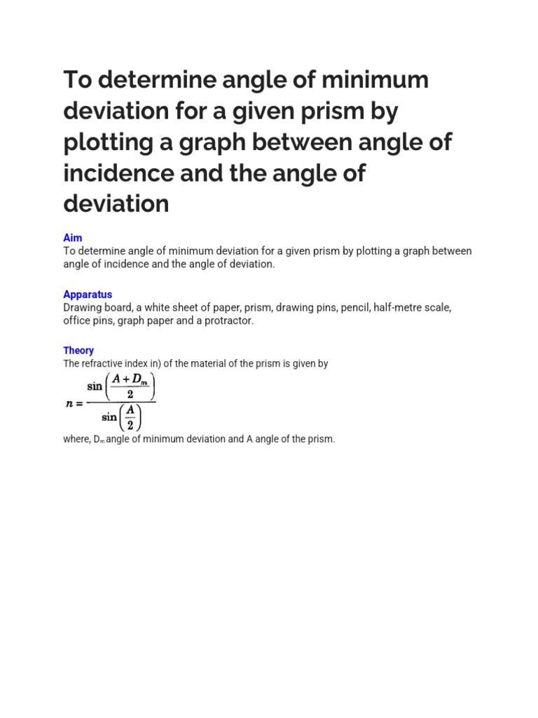 To Determine Angle Of Minimum Deviation For A Given Prism By Plotting A