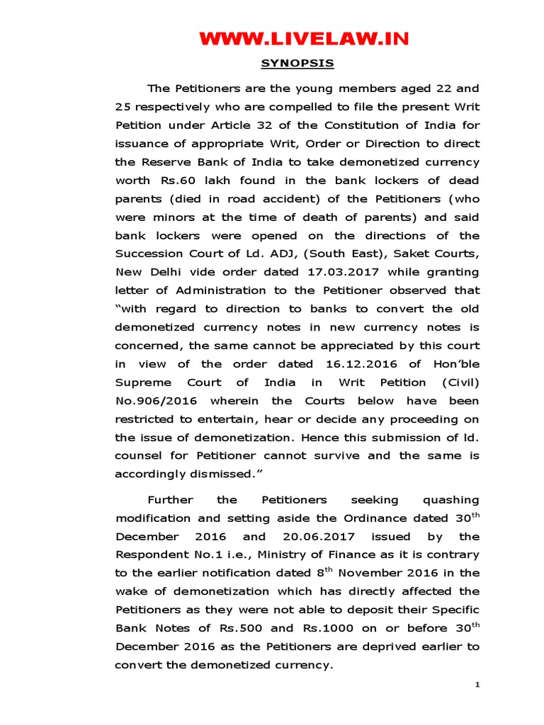 Final Arushi Jain & Anr. v. UOI and Ors. 21.07.2017 | PDF | Legal Tender | Reserve Bank Of India