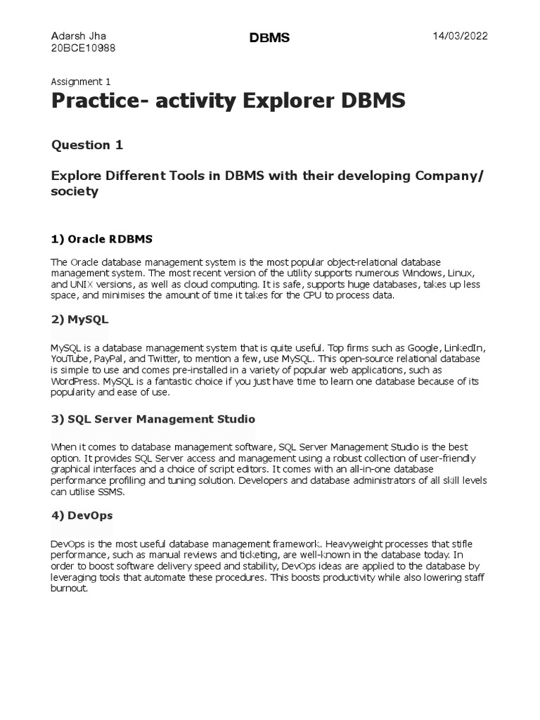 DBMS Assignment | PDF | Databases | My Sql