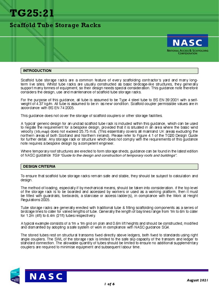 Scaffold Tube Storage Racks: 1 of 6 August 2021 | PDF | Scaffolding