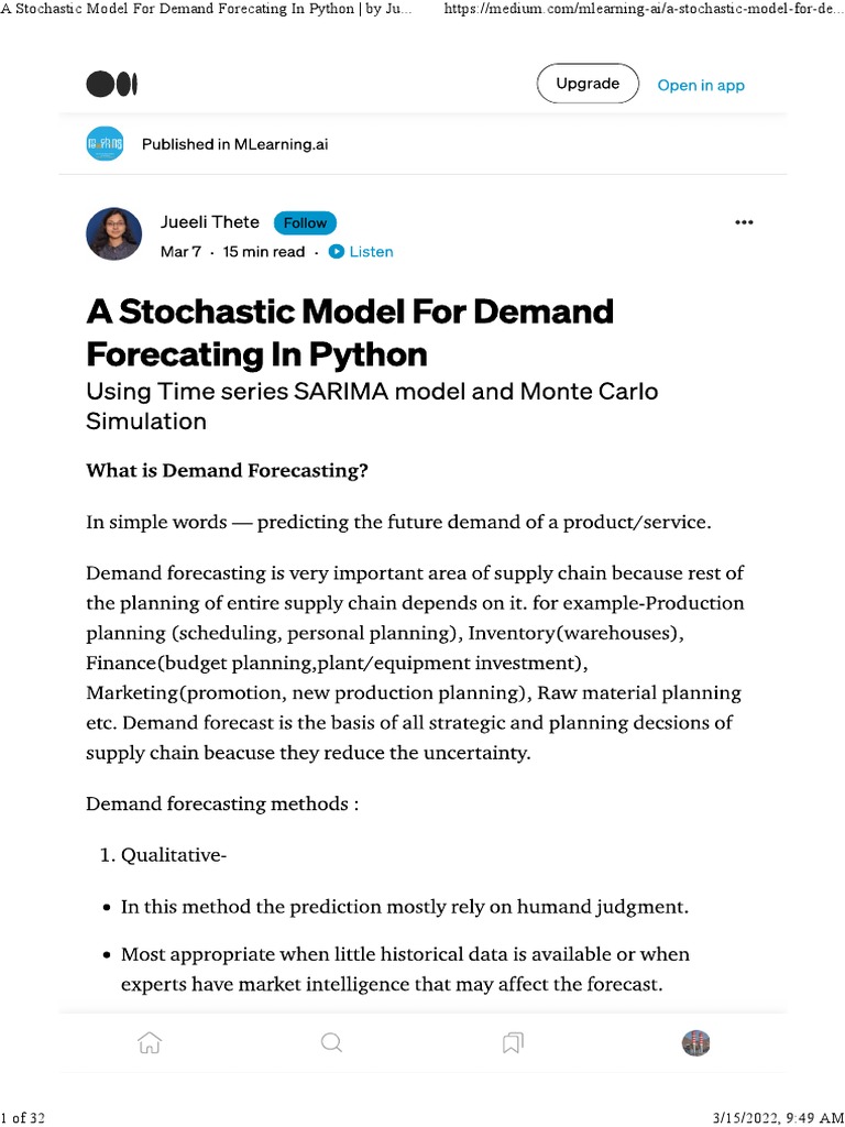 A Stochastic Model For Demand Forecating in Python | PDF | Forecasting ...