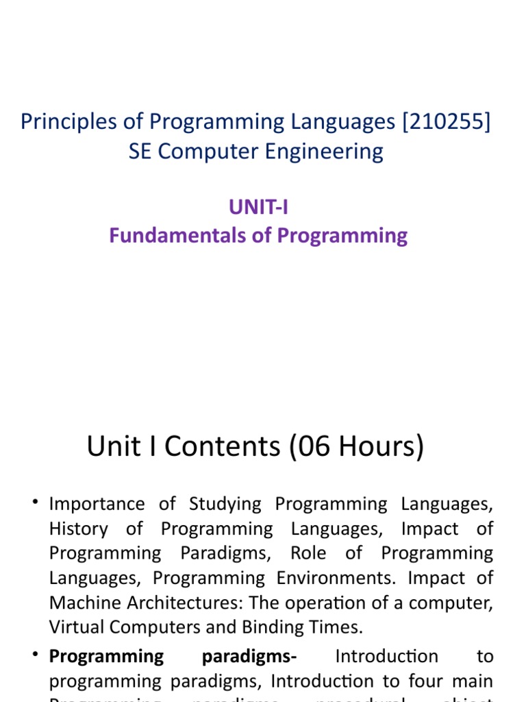 Principles of Programming Languages UNIT I | PDF | Functional ...