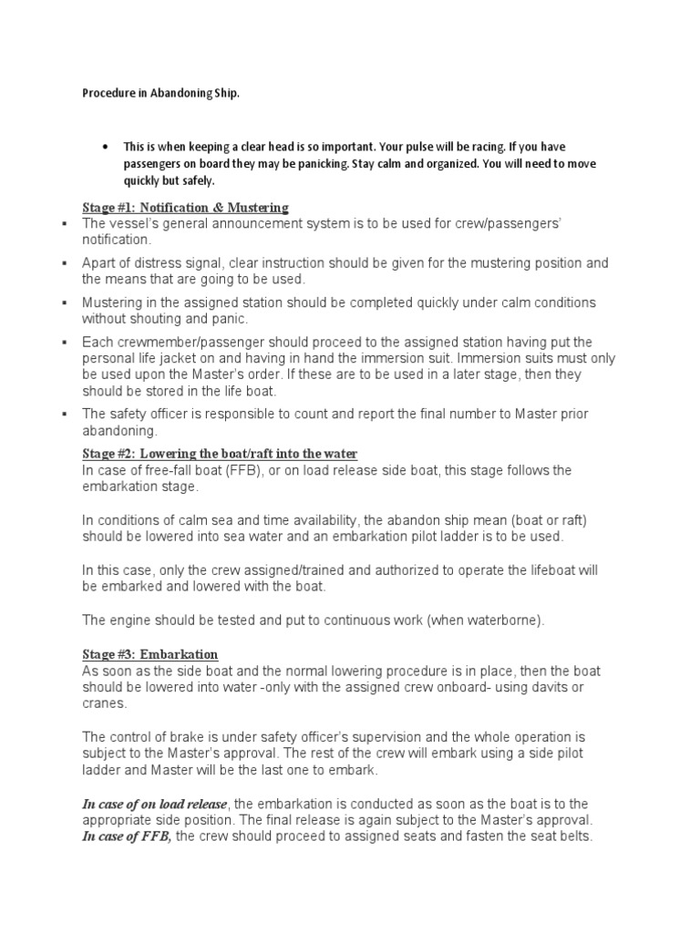 Abandon Ship Procedure Overview | PDF | Transport | Maritime Incidents