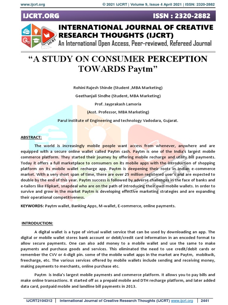 "A Study On Consumer Perception TOWARDS Paytm": Abstract | PDF ...