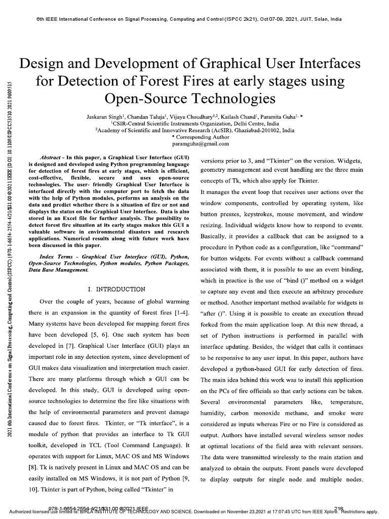 Design and Development of Graphical User Interfaces For Detection of Forest Fires at Early ...