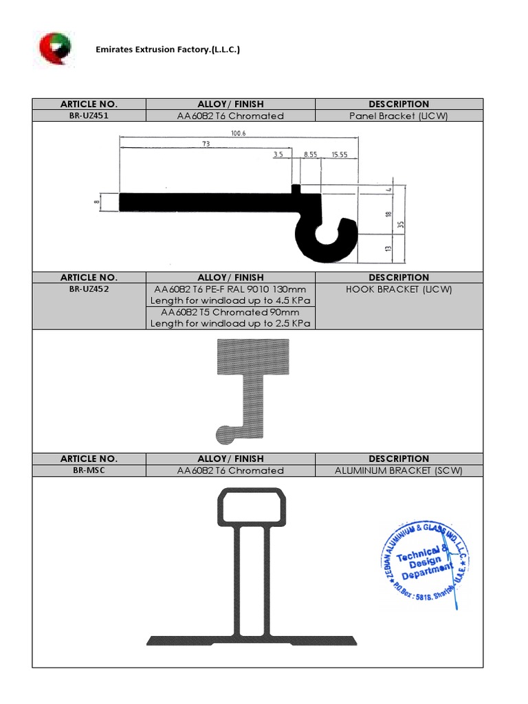 Emirates Extrusion Factory. (L.L.C.) : BR-UZ451 AA6082 T6 Chromated ...