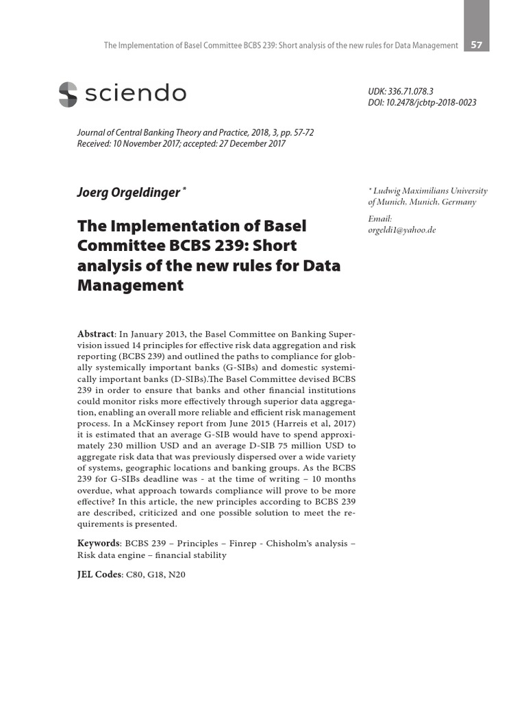 The Implementation of Basel Committee BCBS 239: Short Analysis of The ...