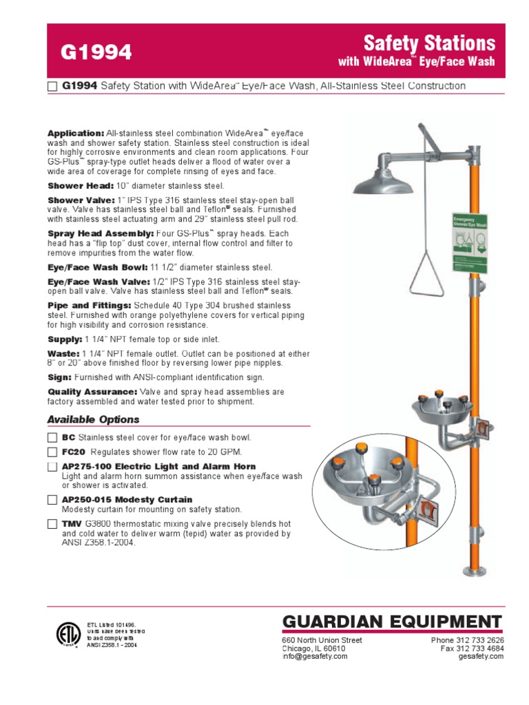 Safety Stations G1994: Guardian Equipment | PDF | Valve | Stainless Steel