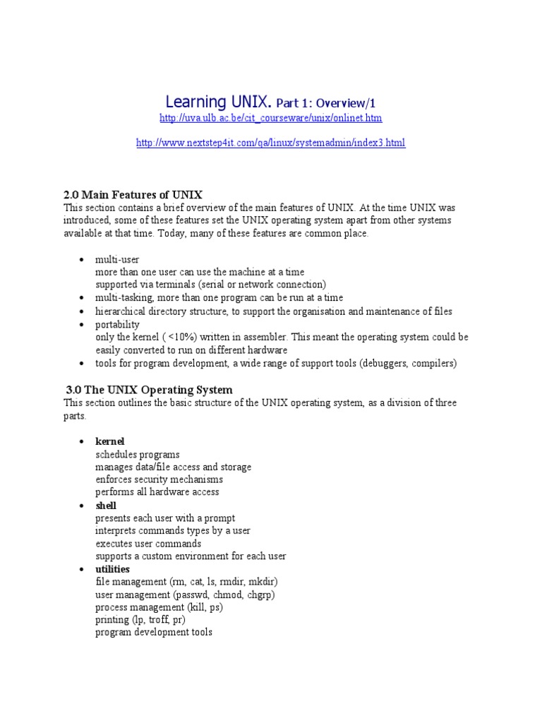 Learning UNIX.: 2.0 Main Features of UNIX | PDF | Network Socket | File ...