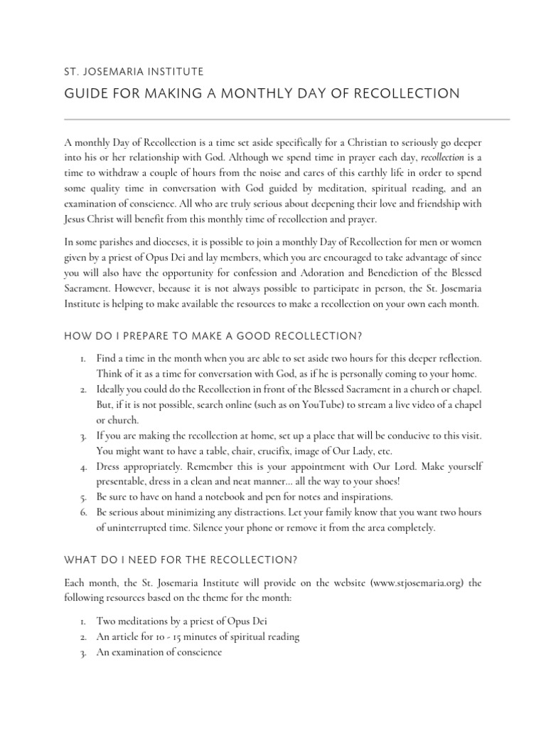 Monthly Day of Recollection Guide | PDF | Christian Denominational ...