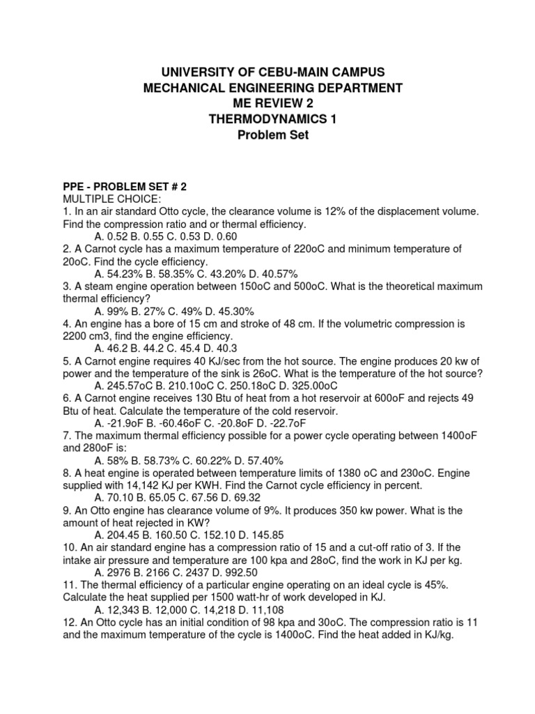 Thermo 1-Problem Set Part 2 | PDF | Diesel Engine | Heat