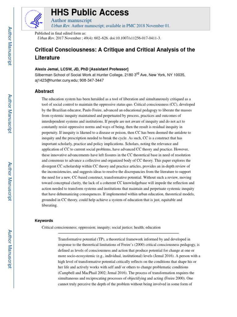 Critical Consciousness | PDF | Consciousness | Psychology