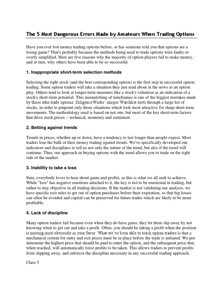 The 5 Most Dangerous Errors | Download Free PDF | Option (Finance ...