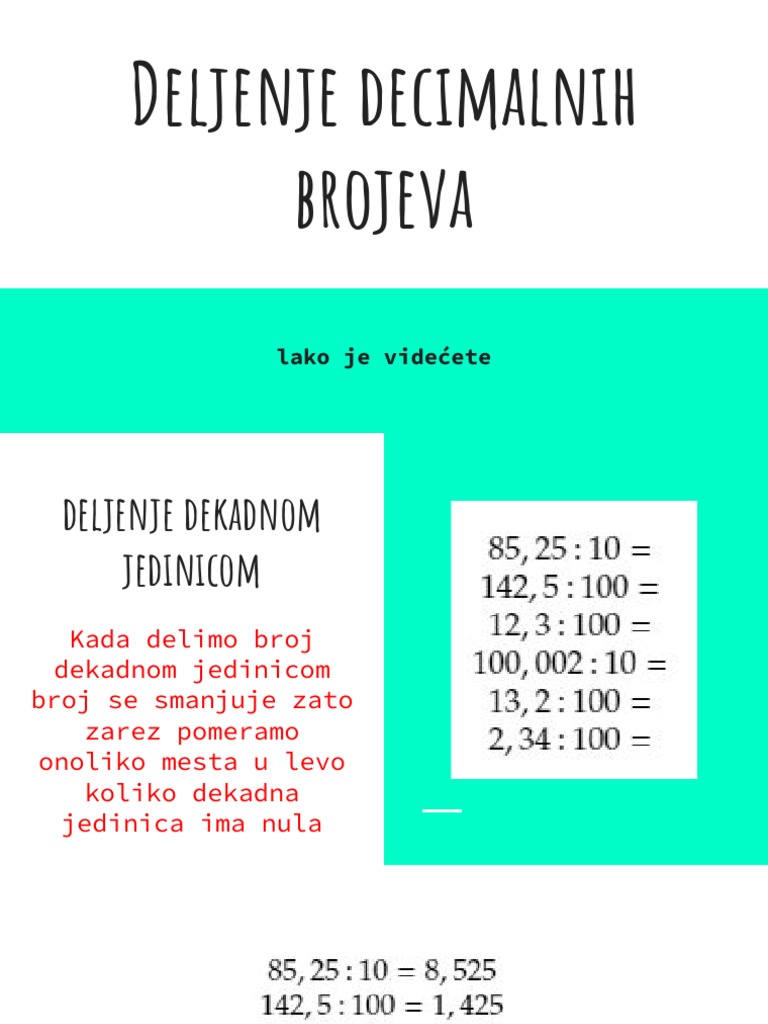 Deljenje Decimalnih Brojeva | PDF