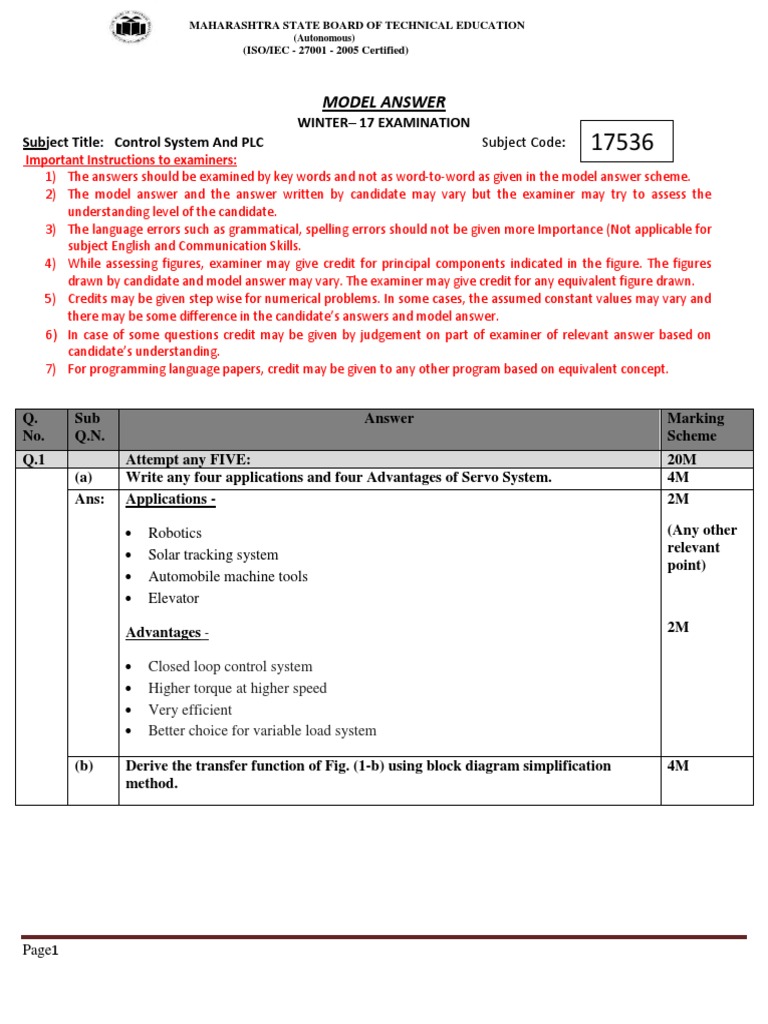 5th Sem Control System and PLC Extc Answer Paper Winter 2017 | PDF ...