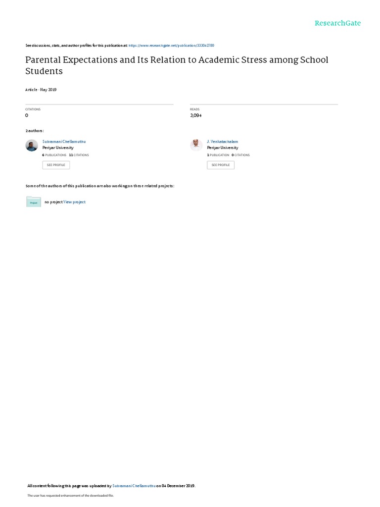 Parental Expectationsand Its Relationto Academic Stressamong School