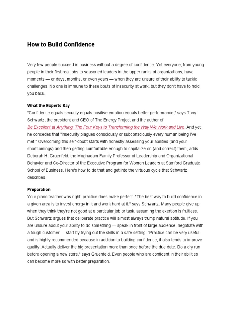 Build Confidence: Key Strategies for Success | PDF | Psychological ...