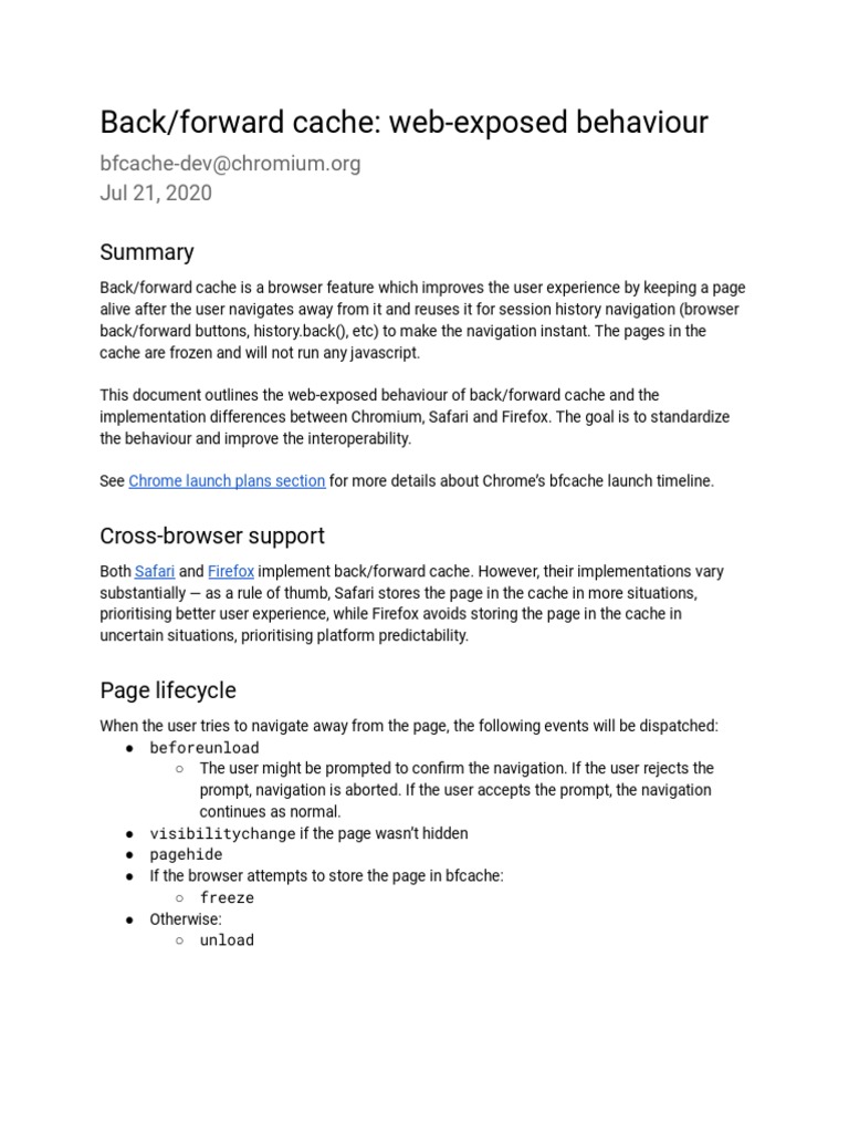 Back Forward Cache Web Exposed Behaviour Pdf Safari Web Browser