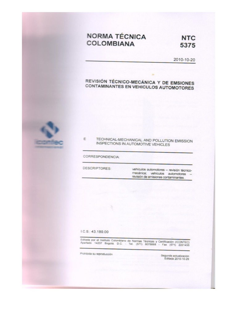 NTC 5375: Revisión Técnica de Vehículos | PDF | Negocios | Informática