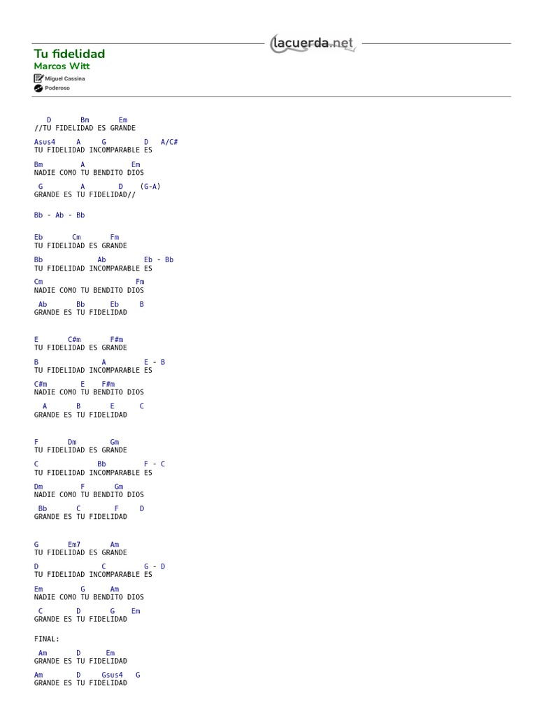 TU FIDELIDAD, Marcos Witt - Acordes | PDF