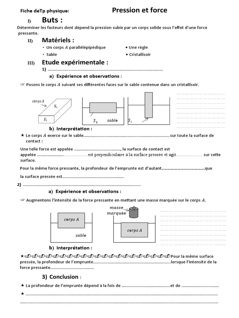 Expérience sur la pression et la force | PDF | Pression | Physique