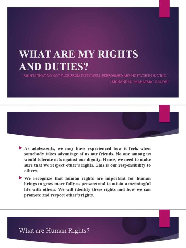 Lesson 4 - WHAT ARE MY RIGHTS AND DUTIES | PDF | Human Rights | Dignity